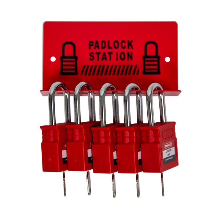 Wall Mounted Lockout Station with 5 Padlocks - Volt Safety - Volt Safety
